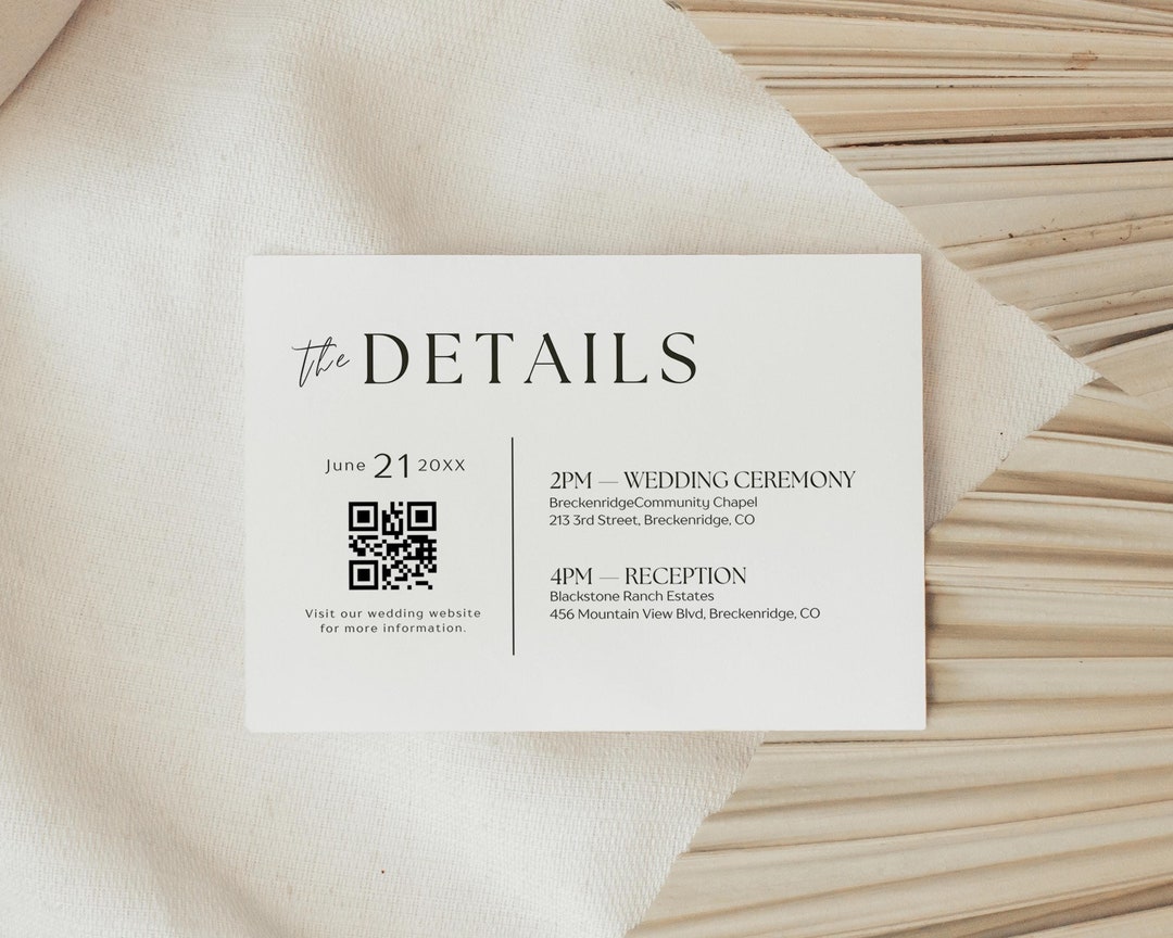Modern Wedding Details Card, Details Insert, Minimalist Invitation ...