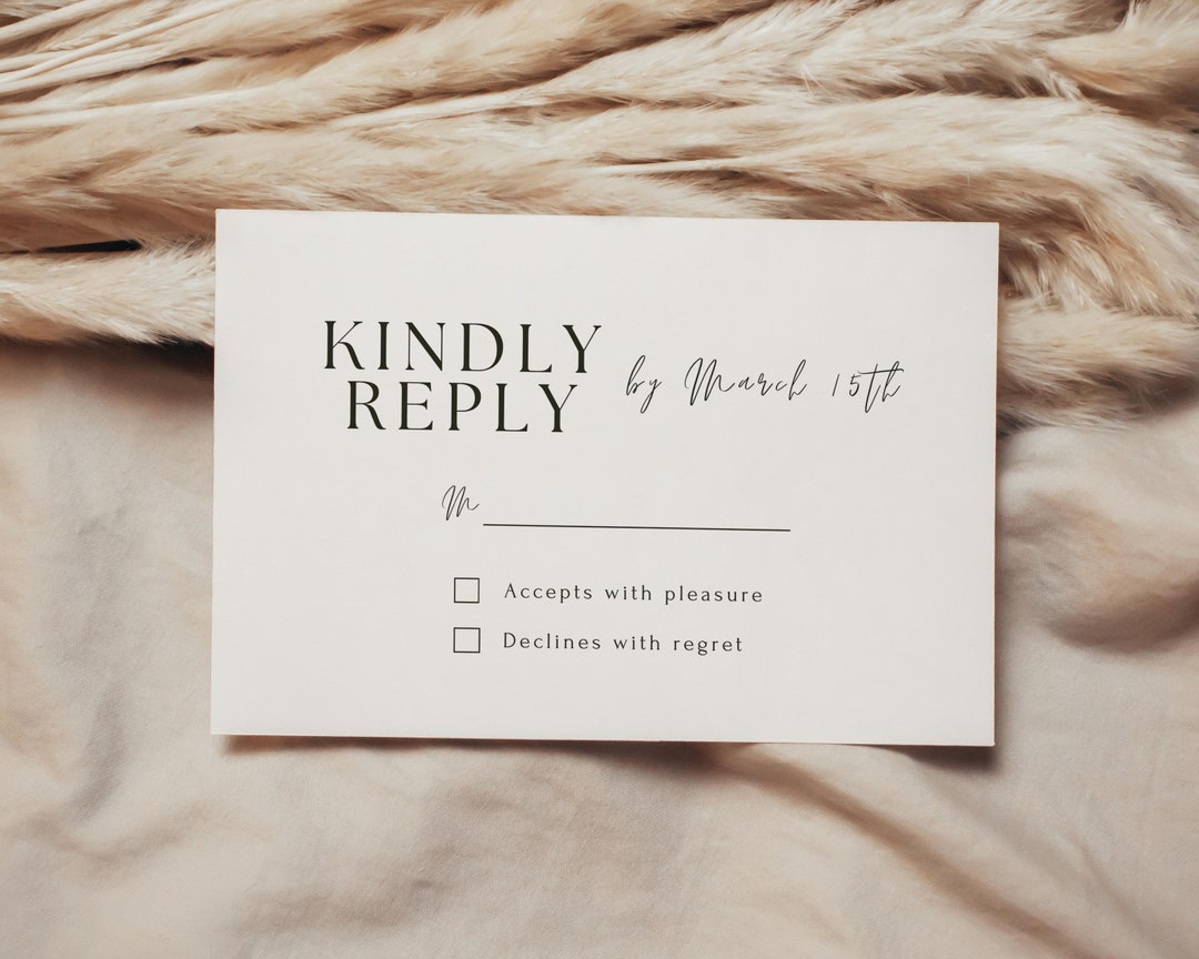 Modern Reply Card, Rsvp Card, Minimalist RSVP Card, Reply Card Template ...