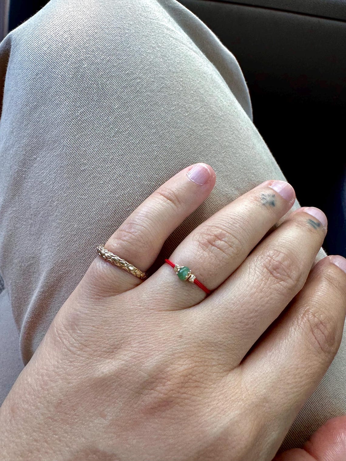 Red String Ring With Gold and Jade - Etsy
