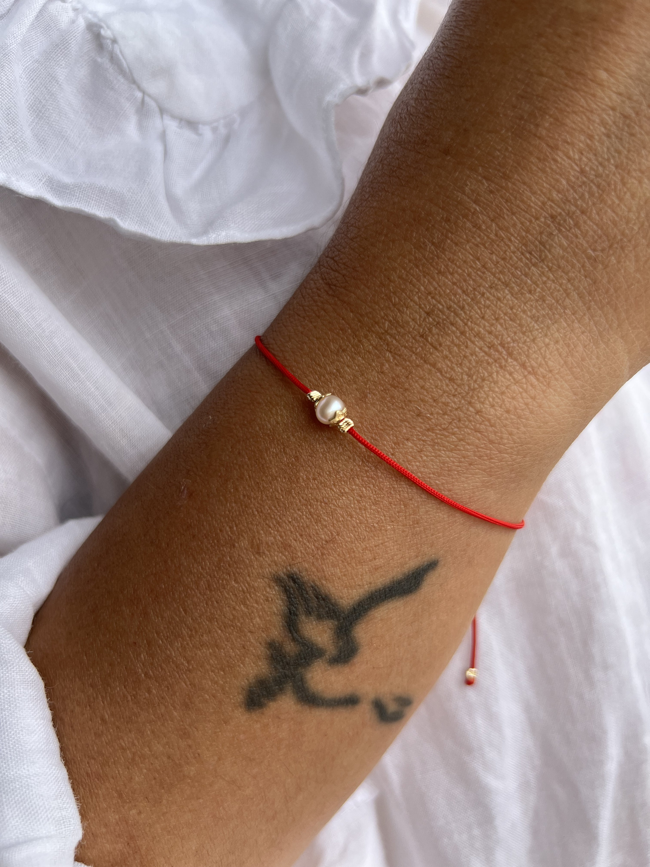 Red String Bracelet With Gold and Pearl - Etsy