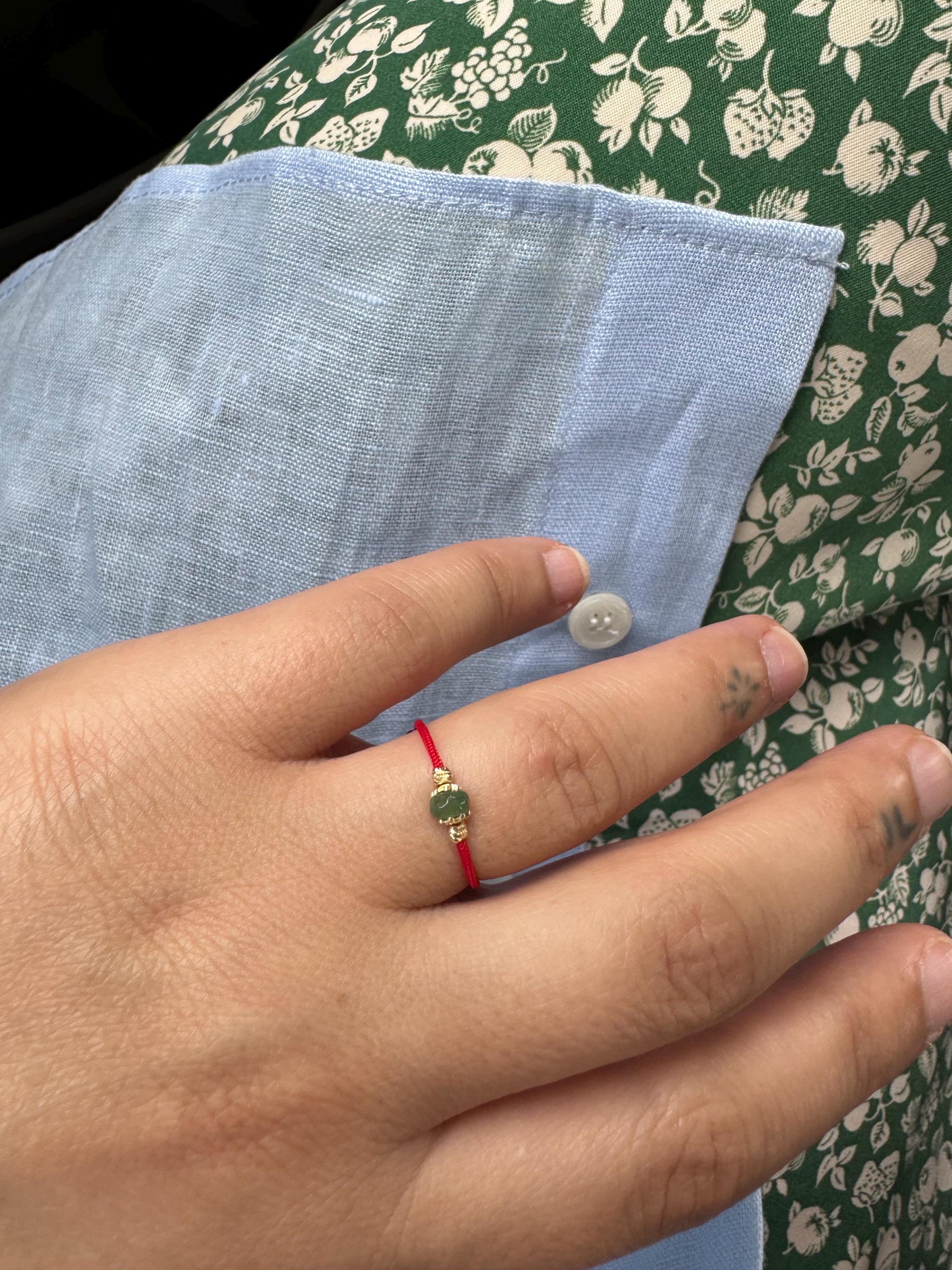 Red String Ring With Gold and Jade - Etsy