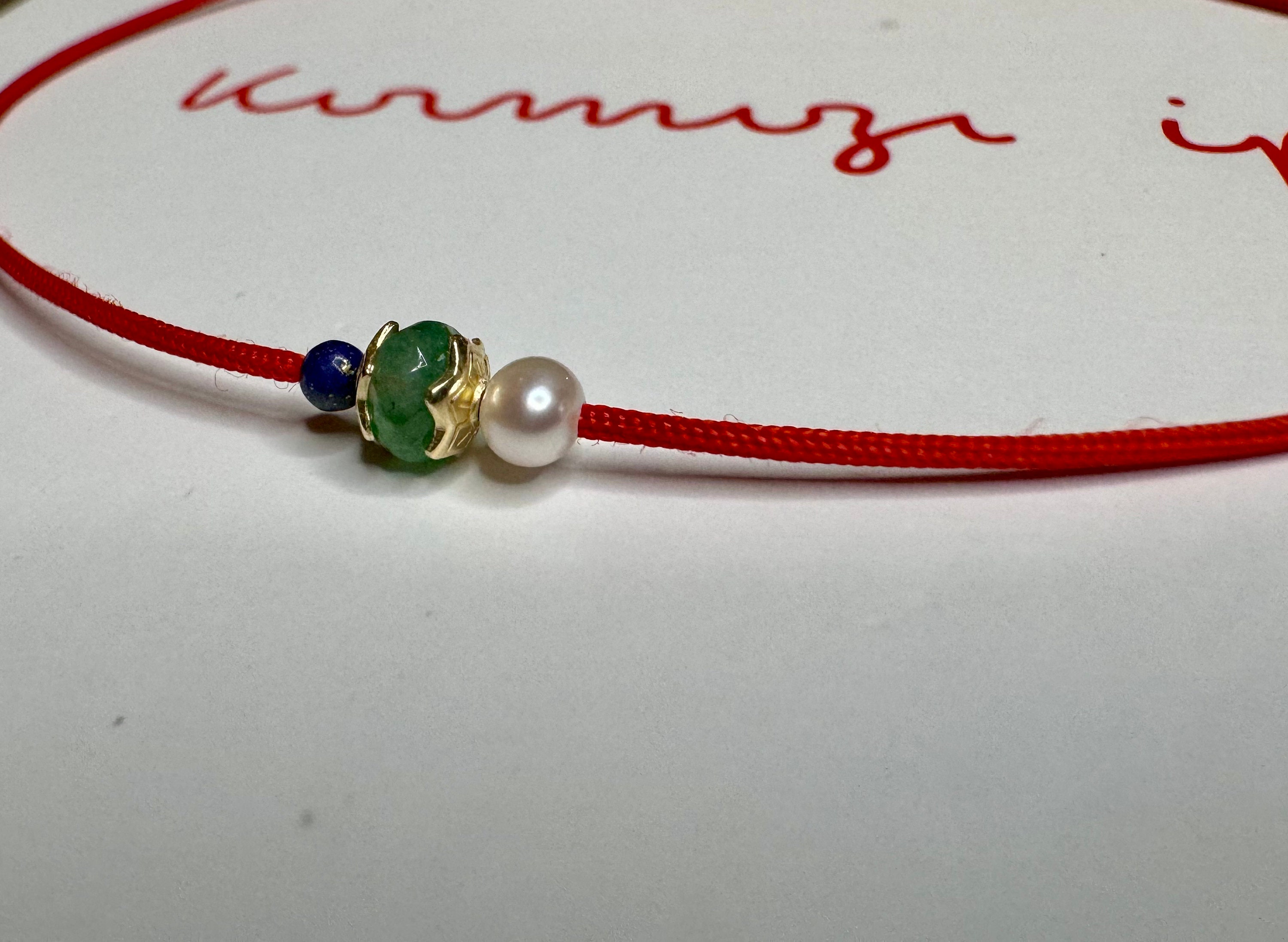 Red String Bracelet With Gold, Pearl and Lapis Lazuli - Etsy