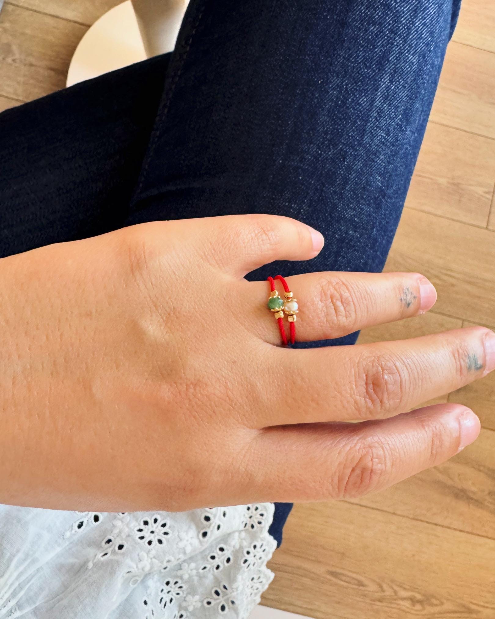 Red String Ring With Gold and Jade - Etsy