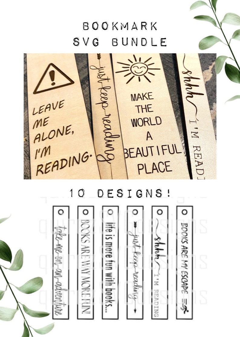 Bookmark SVG Bundle, 10 Different Bookmarks, Glowforge, Cricut, SVG ...