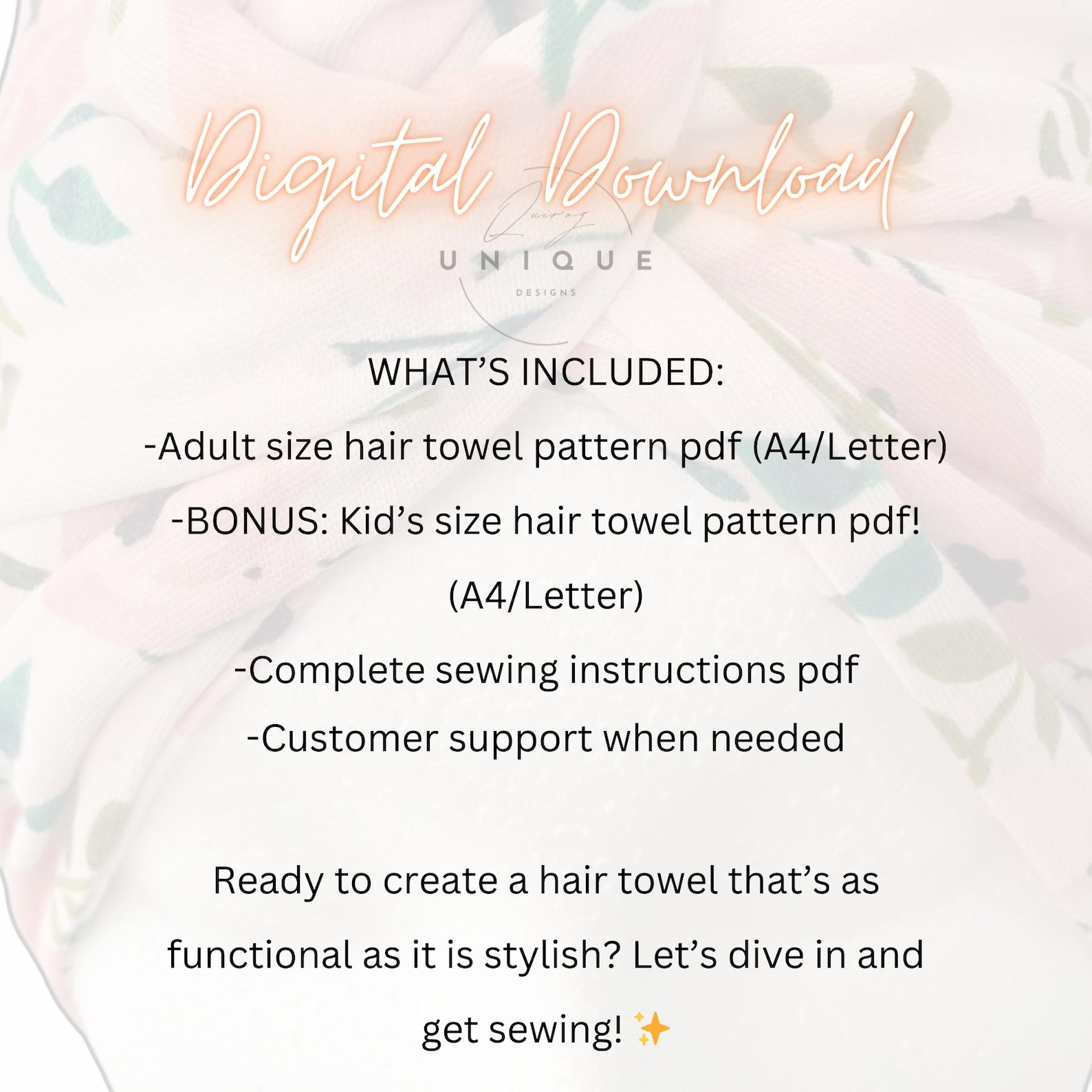 Reversible Hair Towel SEWING Pattern PDF | Kids and Adult Size Pattern ...