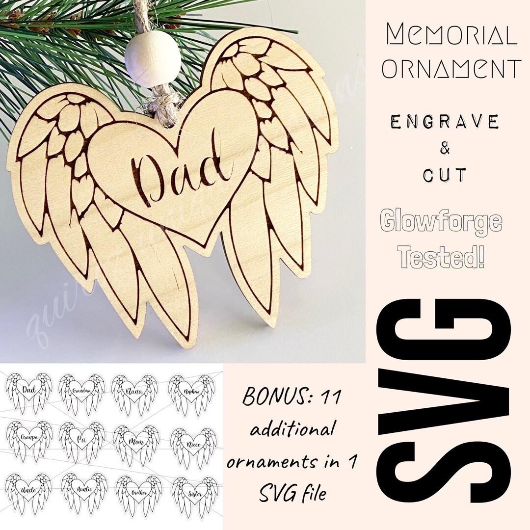 Memorial Ornament SVG Bundle Angel Wings Ornament Heaven Ornament File ...