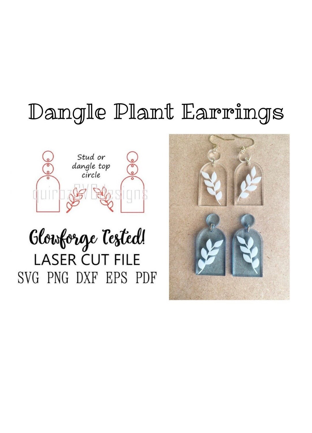 Dangle Plant Earring File SVG for Glowforge or Laser Cutter, Modern ...