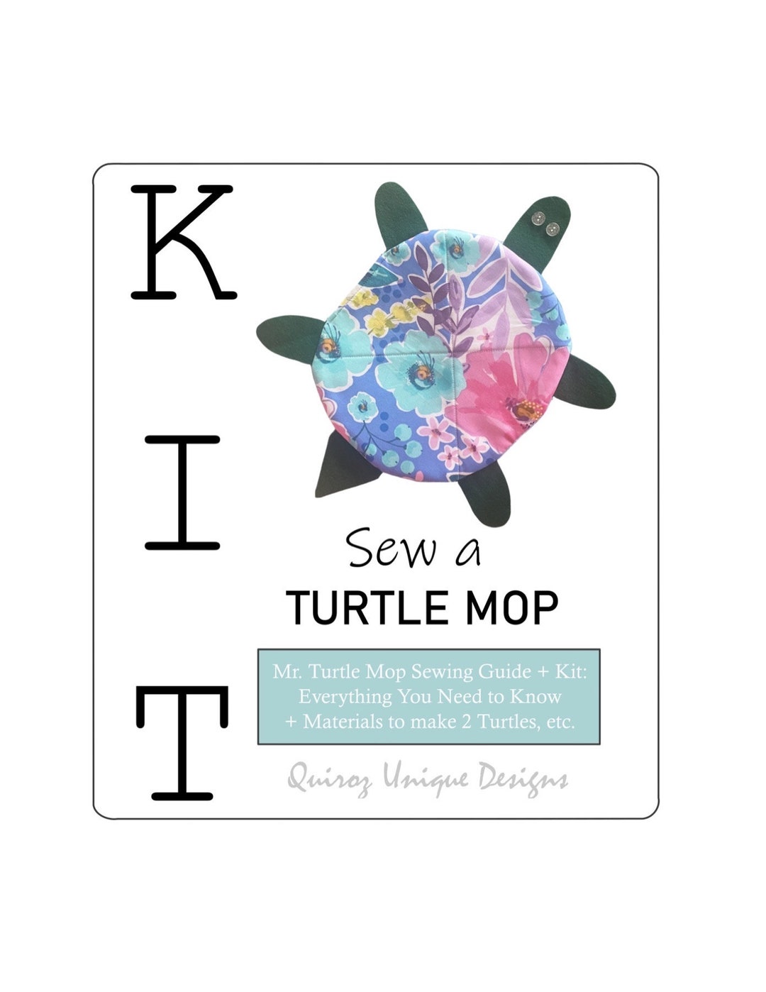 DIY Turtle Mop KIT Beginner | Turtle Mop Printed Sewing Pattern ...