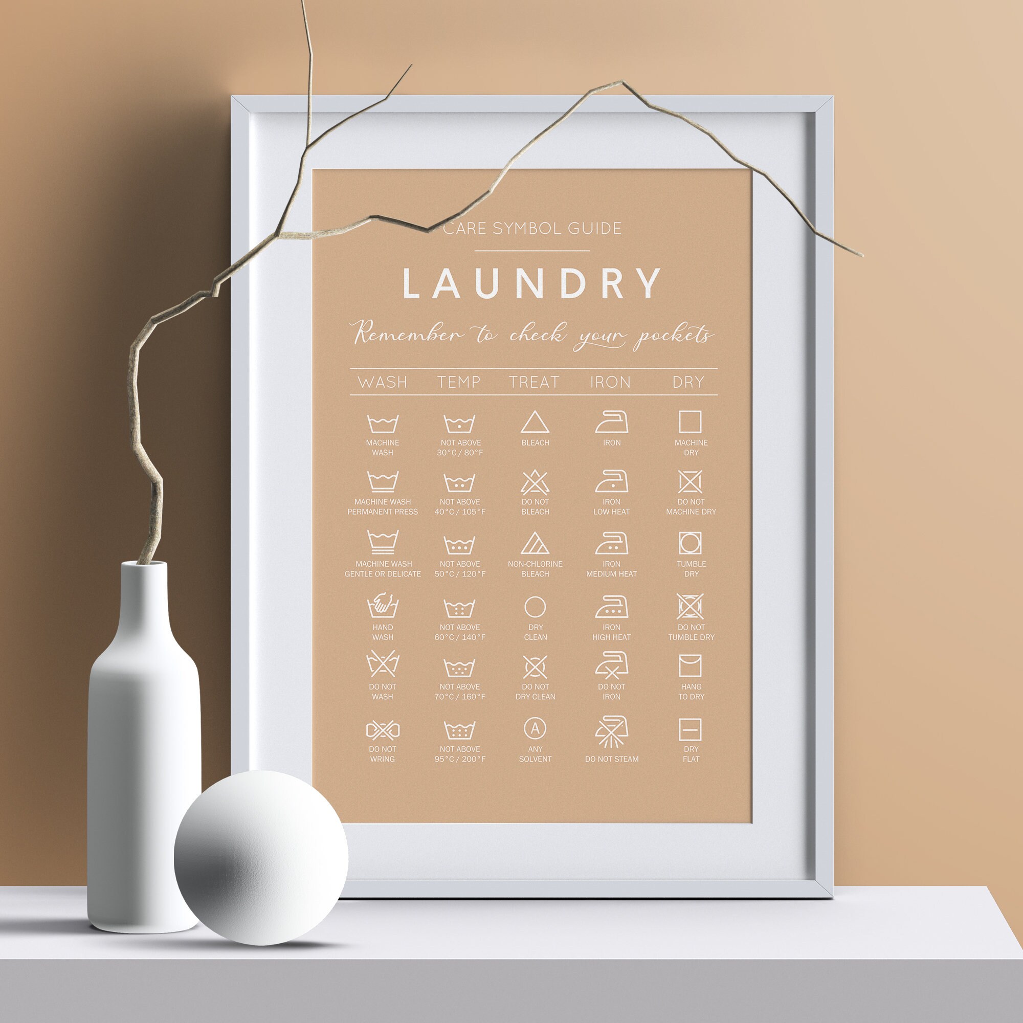 Laundry Care Symbol Guide Print in Vibrant Colours- Laundry Room Decor ...