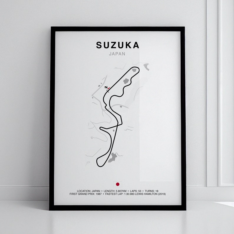 Japanese Grand Prix Circuit Print, Suzuka Formula 1 Track Poster ...
