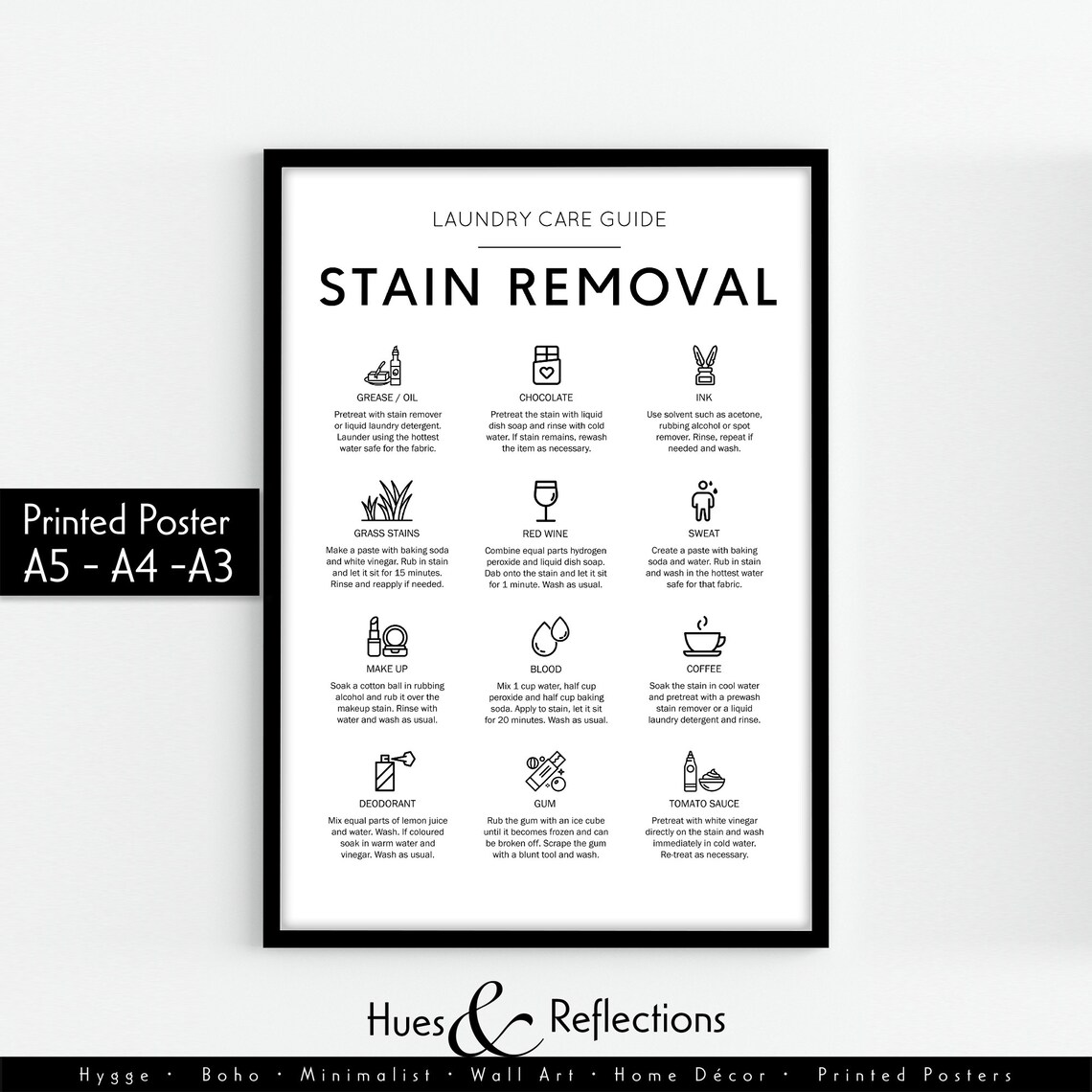 Set of 2 - Laundry Symbols Guide and Stain Removal - Cheat Sheet ...