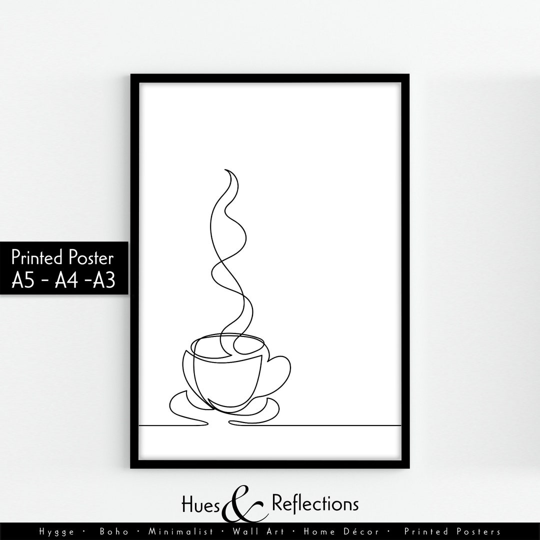 Coffee Line Drawing, Kitchen Art, Coffee Tea Wall Decor, Minimalistic ...