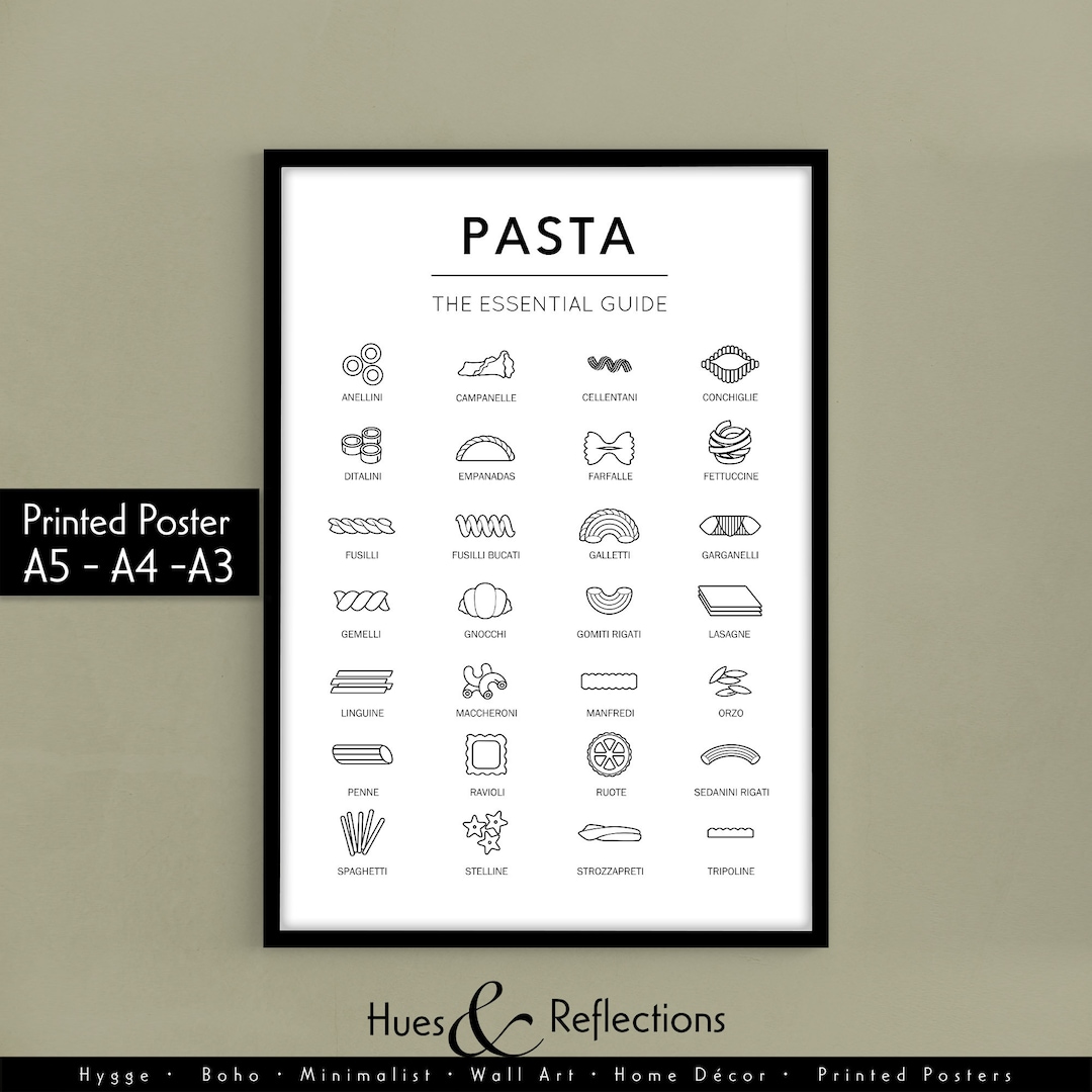 The Essential Guide to Pasta, Kitchen Print, Chef's Gift, Kitchen Guide ...
