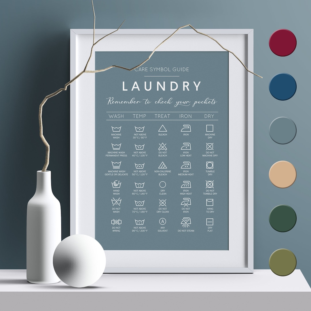 Laundry Care Symbol Guide Print in Vibrant Colours- Laundry Room Decor ...
