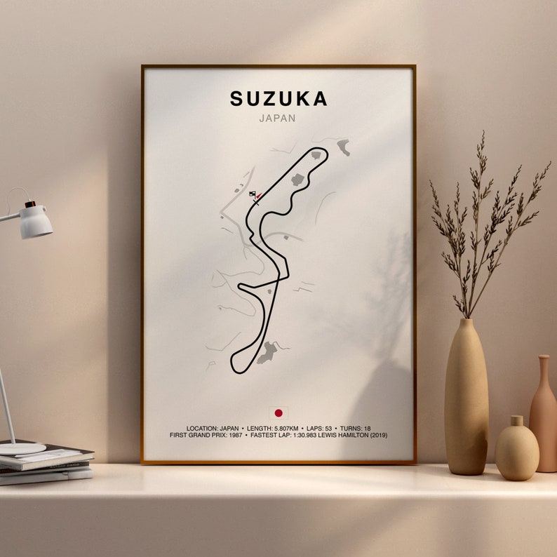 Japanese Grand Prix Circuit Print, Suzuka Formula 1 Track Poster ...