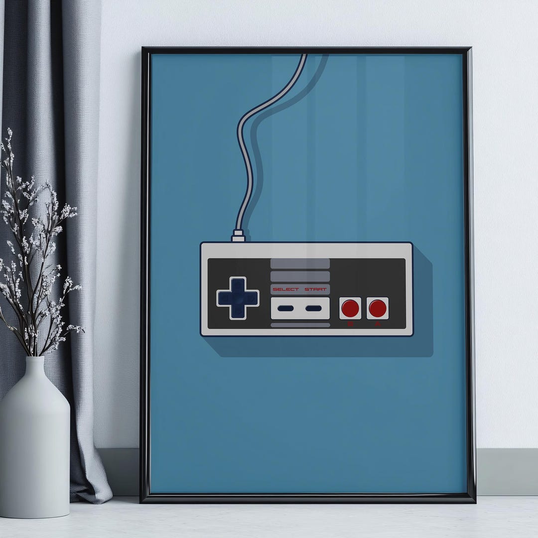 Retro Game Controller, Vintage Gaming Room Controller Print, Video Game ...