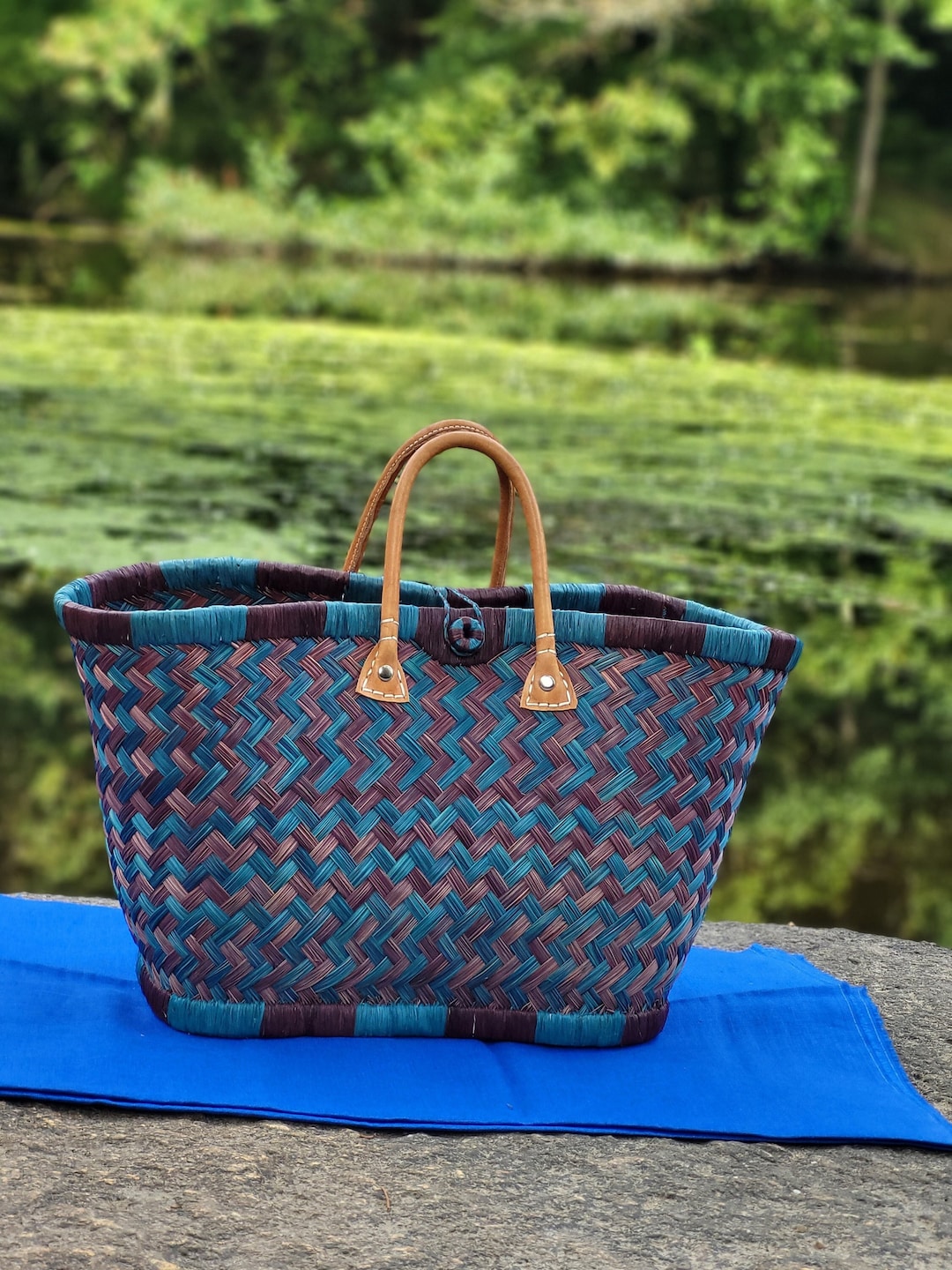 Sac panier en paille tissée artisanale, panier en paille, sac en raphia ...
