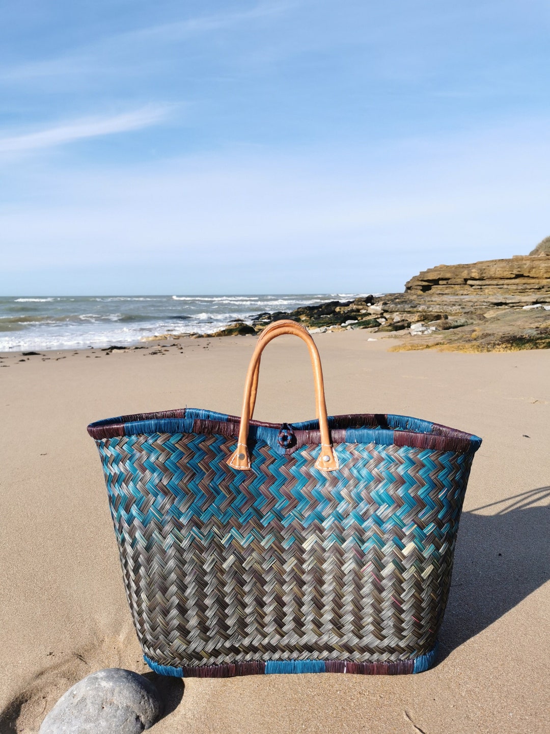 Panier cabas de paille tressée panier de marché coloré sac - Etsy France