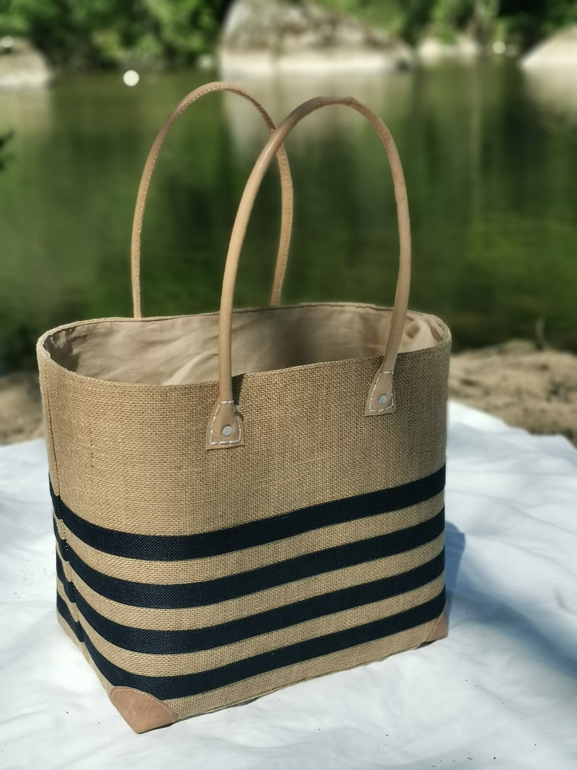 Grand sac de plage sac de plage de toile de jute cabas | Etsy Grand sac de plage sac de plage de toile de jute cabas | Etsy