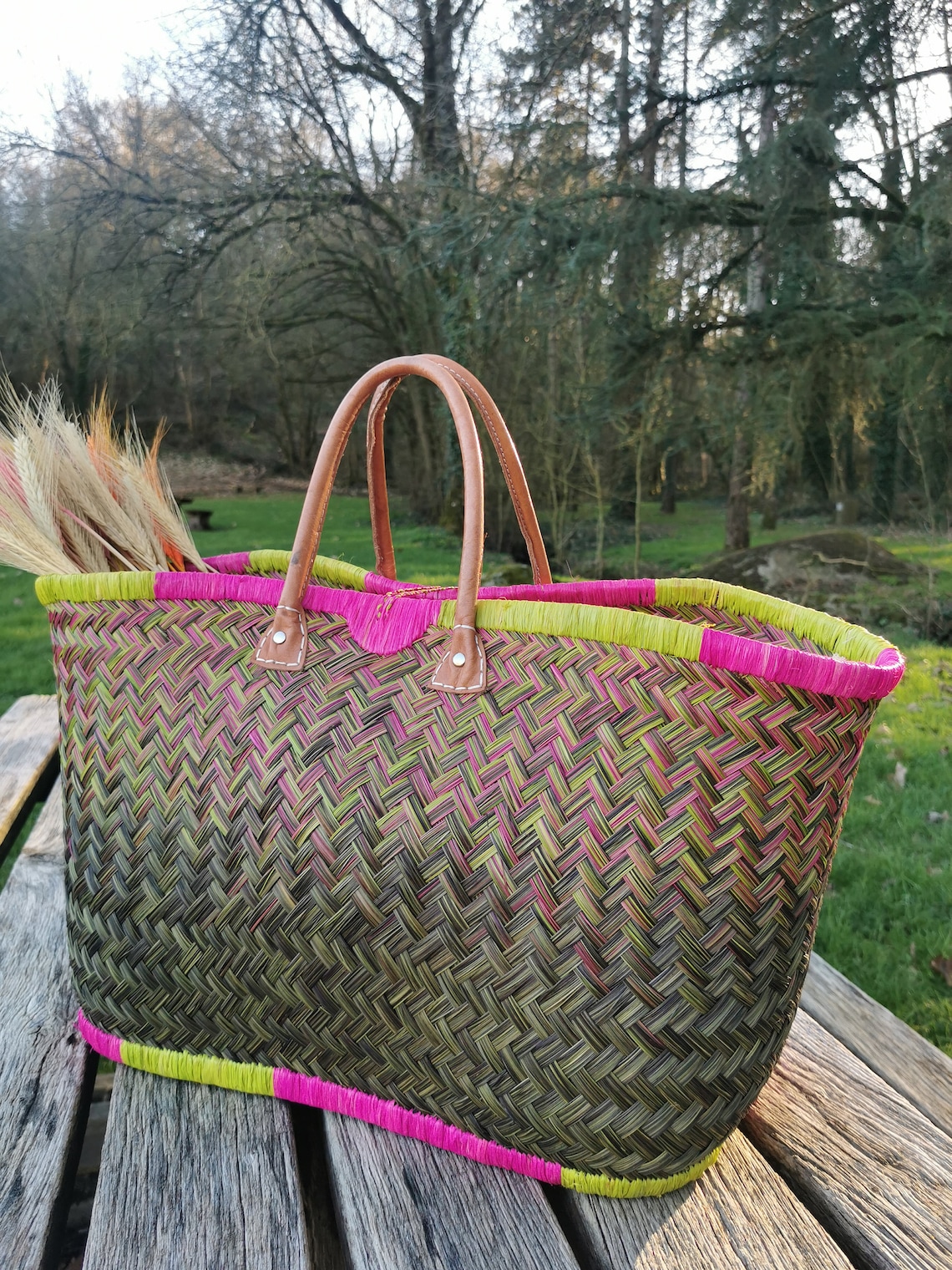 Panier cabas de paille tressée panier de marché coloré sac - Etsy France