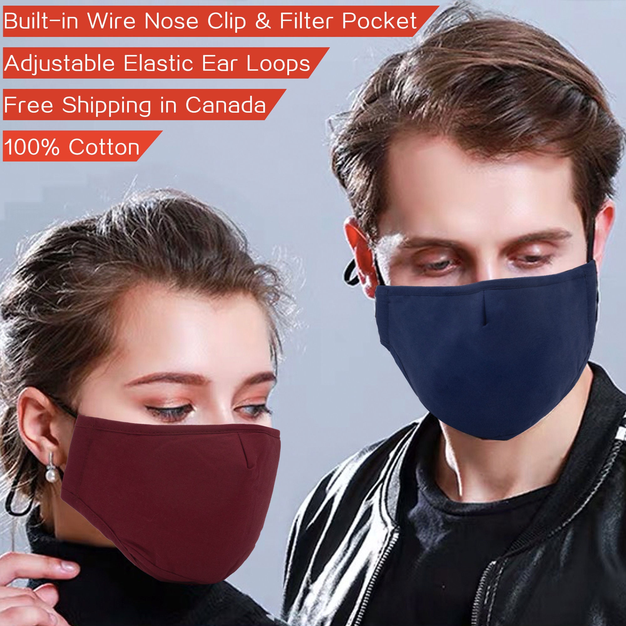 Face Mask With Nose Wire, 100% Cotton, Men's, Women's, Adjustable Ears ...