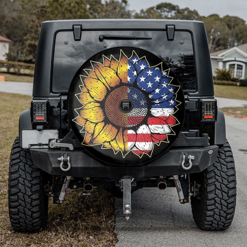 American Flag Sunflower Spare Tire Cover Camper Christmas Etsy