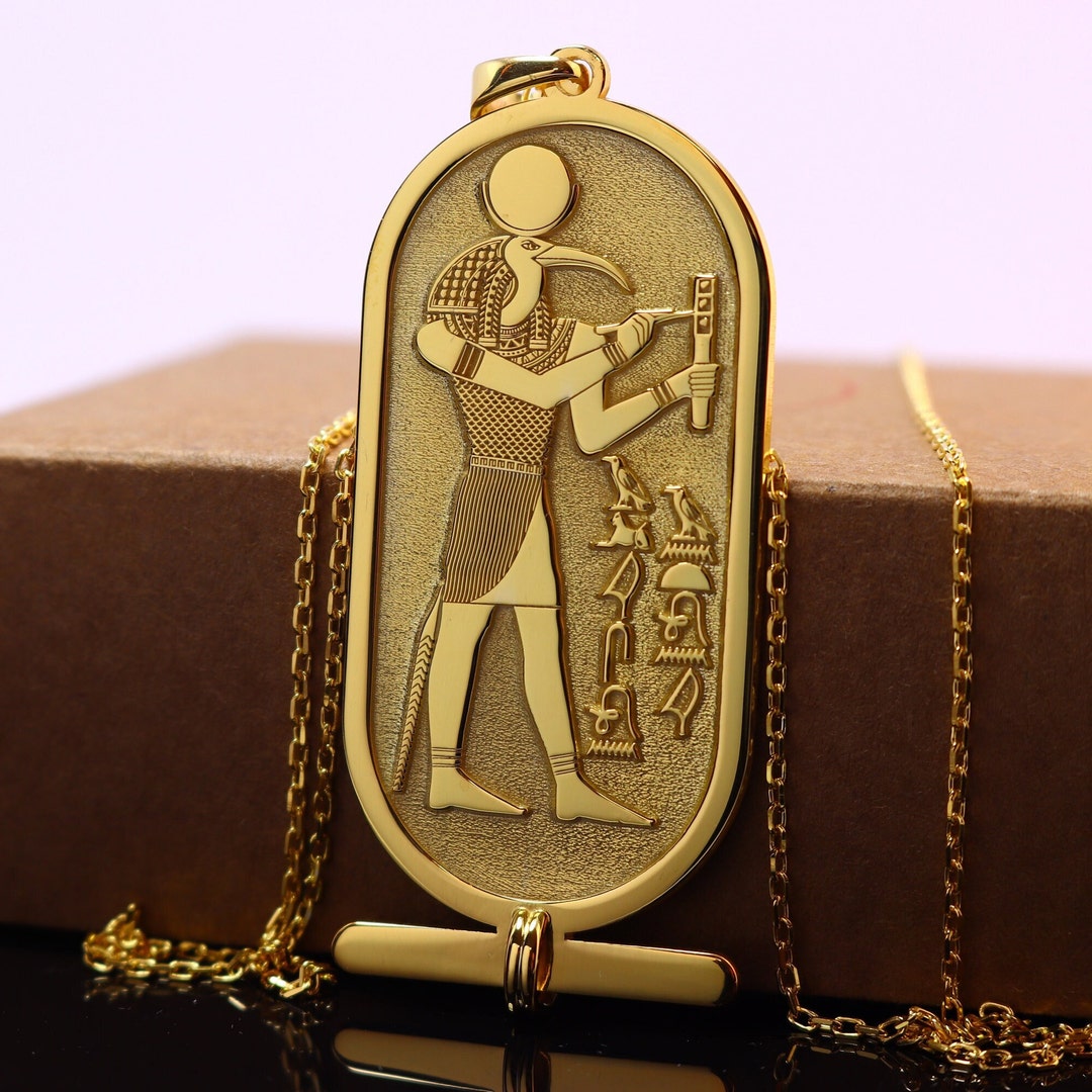 Egyptian Thoth Cartouche Necklace,egyptian Hieroglyphs Customizable 925K Silver Necklace ...