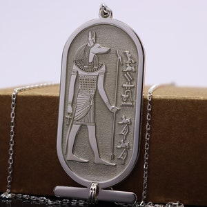 Customizable Anubis Cartouche Necklace: Egyptian Hieroglyph 925K Silver ...