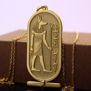 Customizable Anubis Cartouche Necklace: Egyptian Hieroglyph 925K Silver ...
