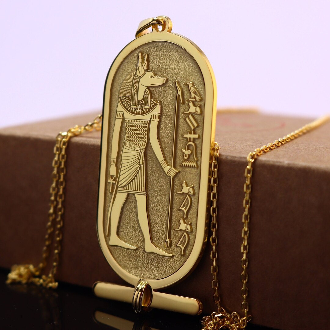 Customizable Anubis Cartouche Necklace: Egyptian Hieroglyph 925K Silver ...