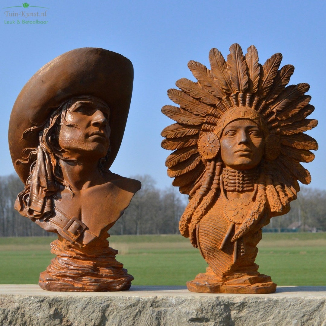 Cast Iron Garden Statue cowboy and Indian - Etsy