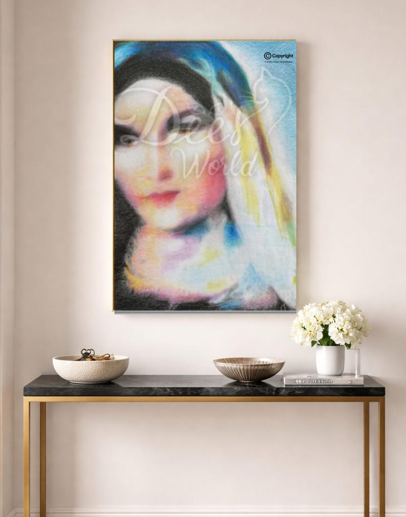 Virgin Mary Sketch Art Print: Lifelike Eyes, Rare Christian Wall Decor ...