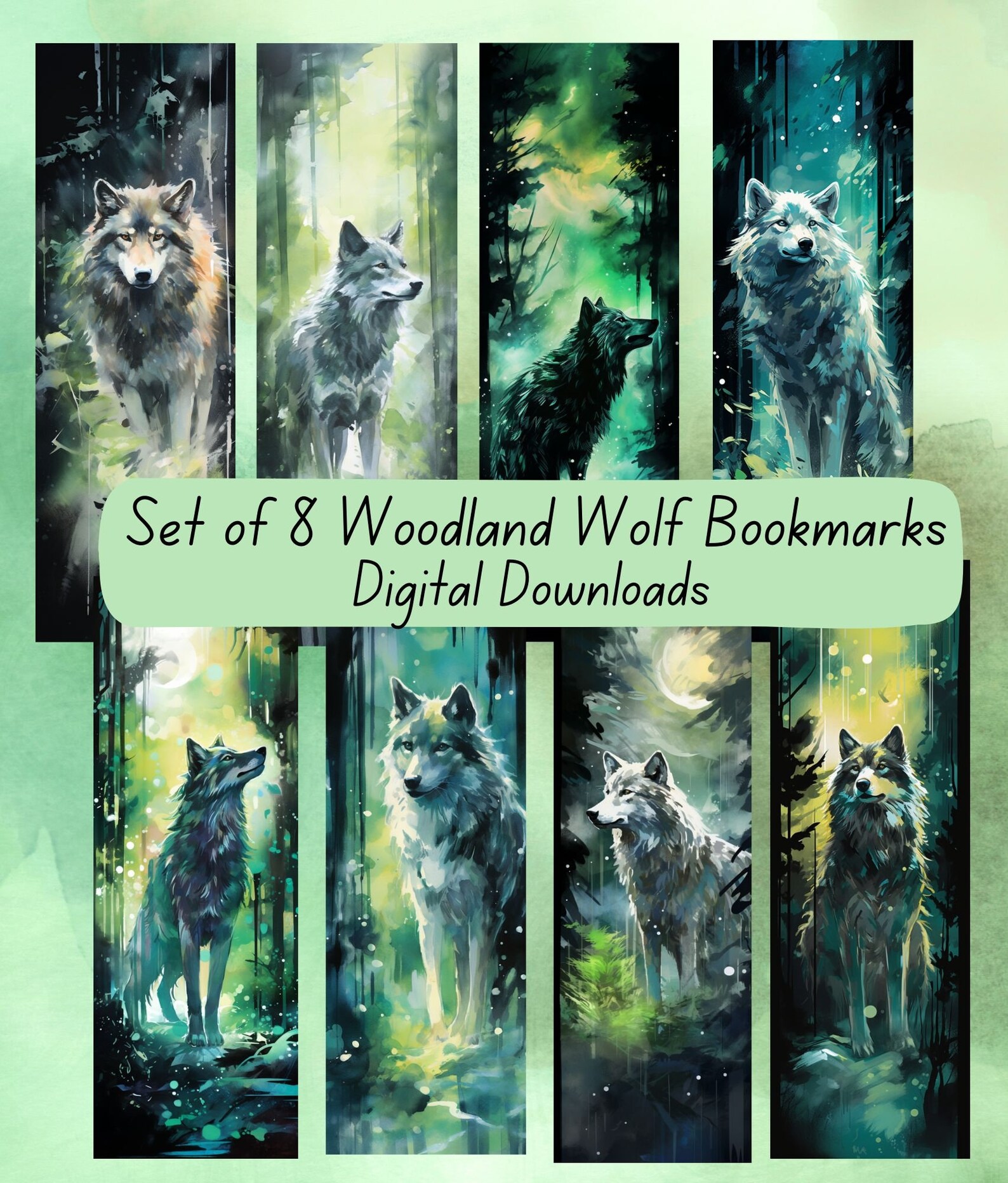 Set of 8 Printable Woodland Wolf Bookmarks - Digital Download ...