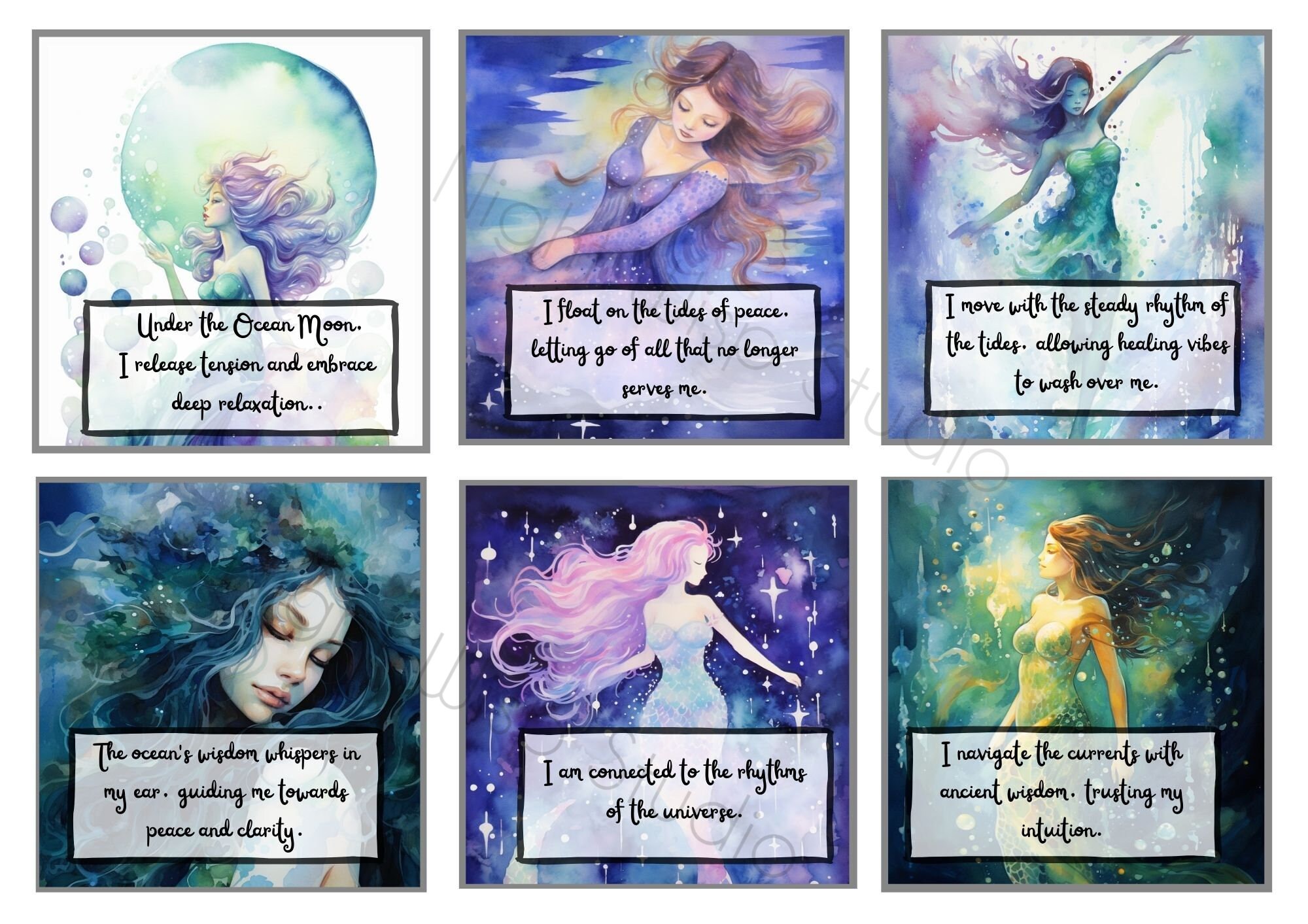 54 Printable Positive Affirmation Cards mermaid Ocean Theme Digital ...