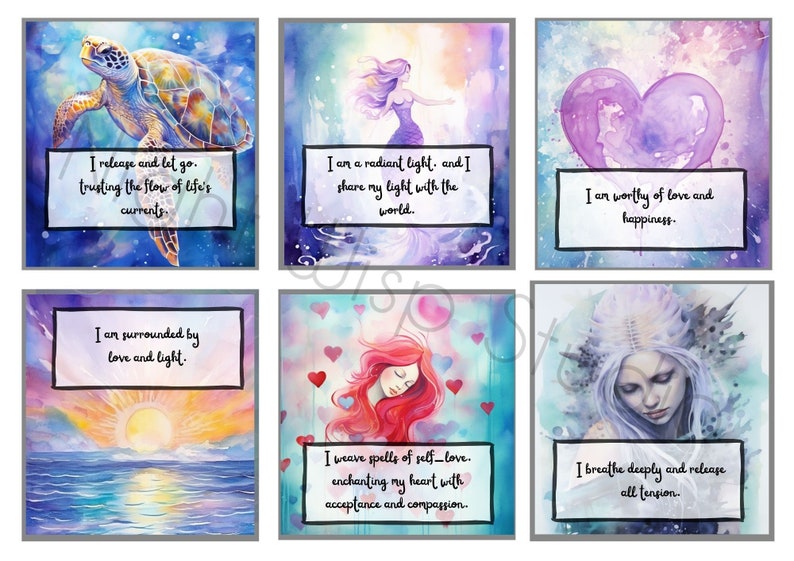 54 Printable Positive Affirmation Cards -mermaid Ocean Theme- Digital ...