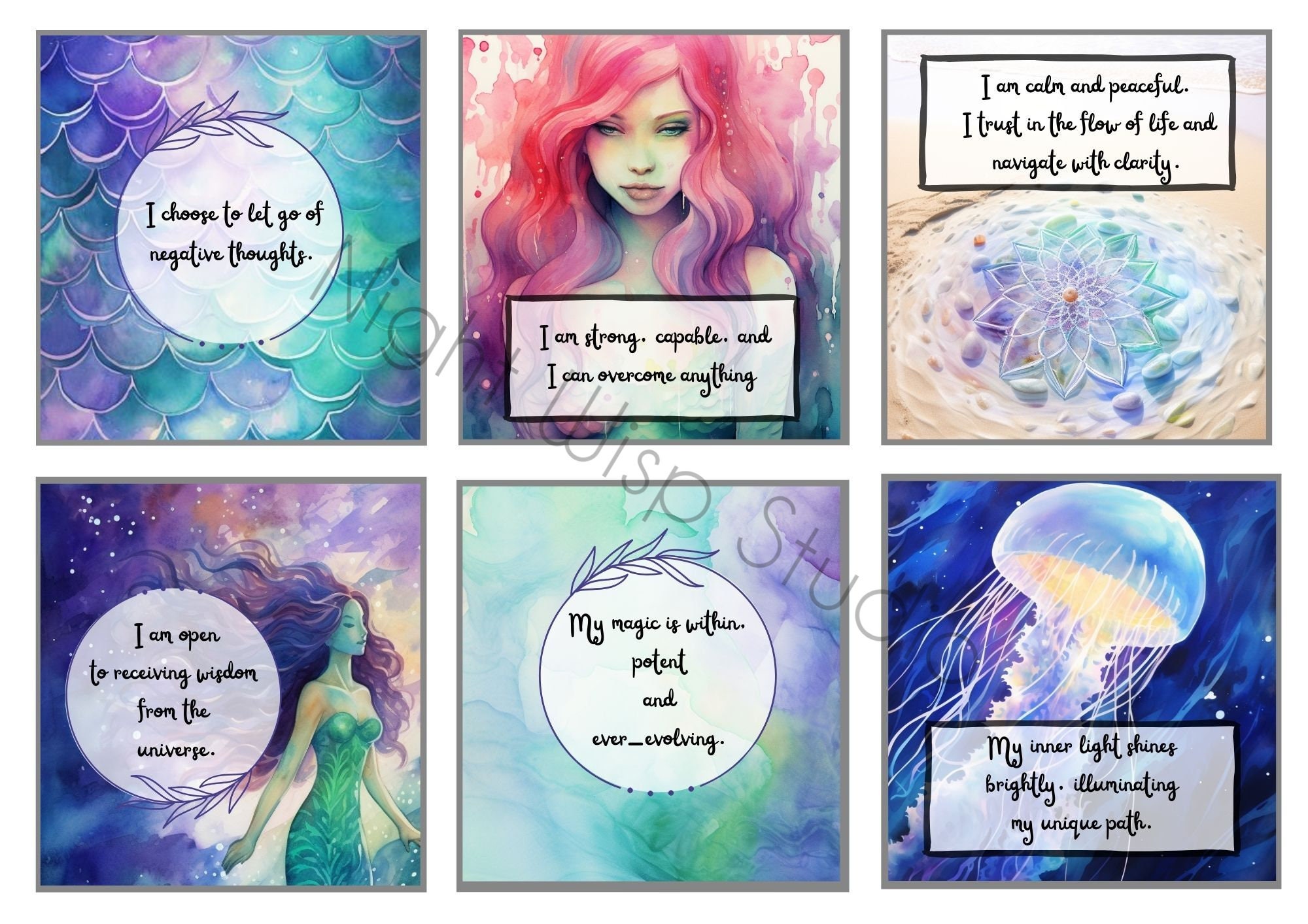 54 Printable Positive Affirmation Cards mermaid Ocean Theme Digital ...