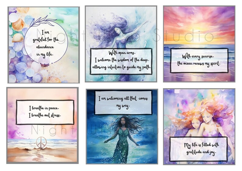 54 Printable Positive Affirmation Cards -mermaid Ocean Theme- Digital ...