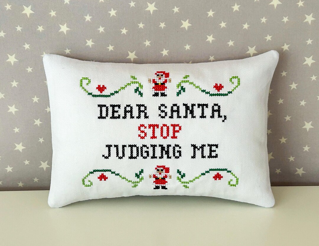 Personalized Christmas Cross Stitch Pillow, Custom Holiday Decor ...