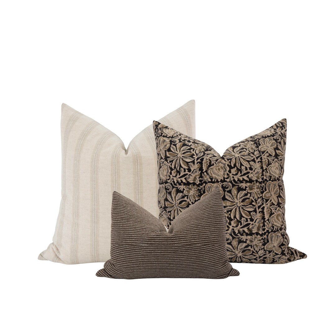 Pillow Cover Combo Brown Pillow Cover Combo Moody Pillow Cover Set Block Print Pillow Combo ...
