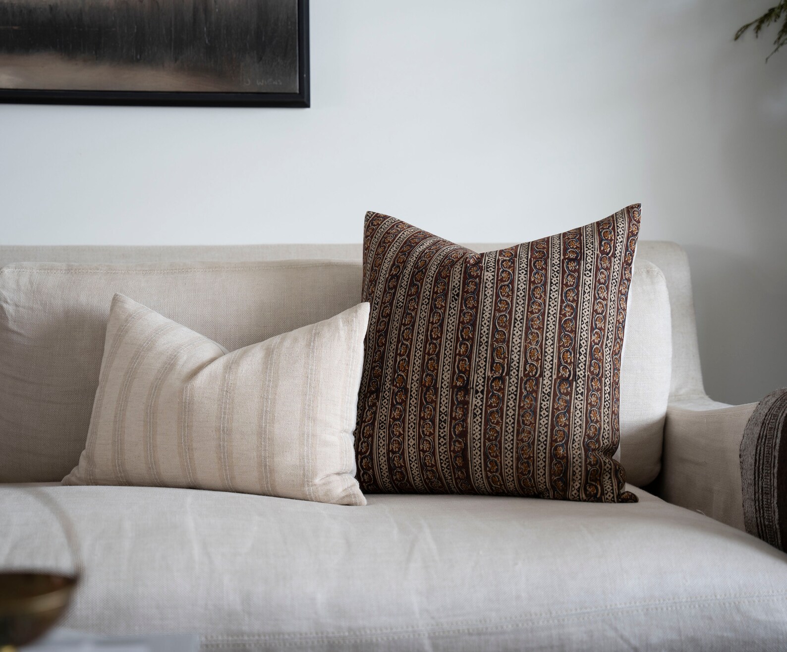 ANAN || Brown Floral Pillow Cover Brown Block Print Pillow Moody Floral ...