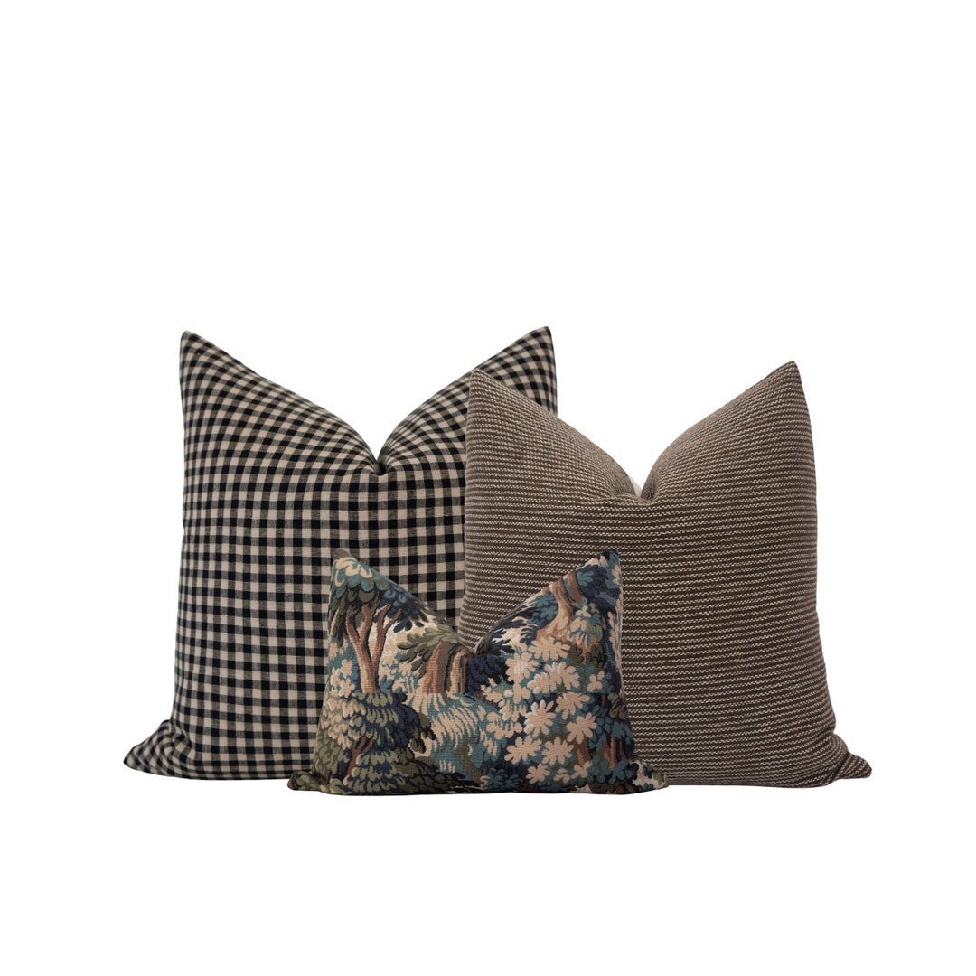 Moody Pillow Cover Combo Black Gingham Pillow Brown Pillow Combo ...