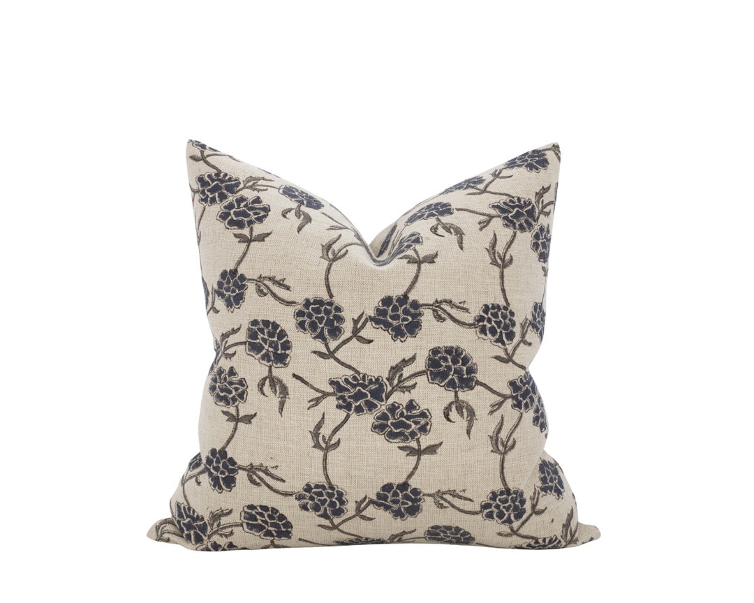 RUTH || Blue Floral Pillow Cover Block Print Pillow Designer Pillow ...