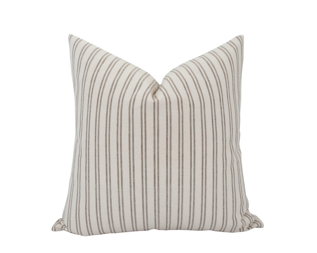 ANDIE Ivory Stripe Pillow Cover Brown Stripe Pillow Neutral Stripe ...