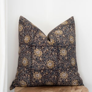 ADAN || Dark Brown Floral Pillow Cover Block Print Pillow Modern ...