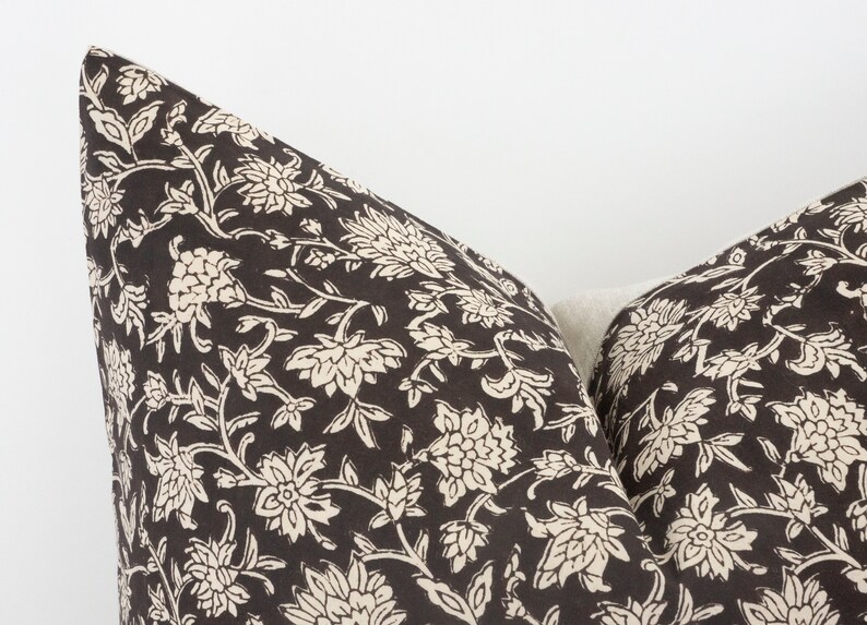 TUULA Black Block Print Pillow Cover Black Floral Pillow - Etsy
