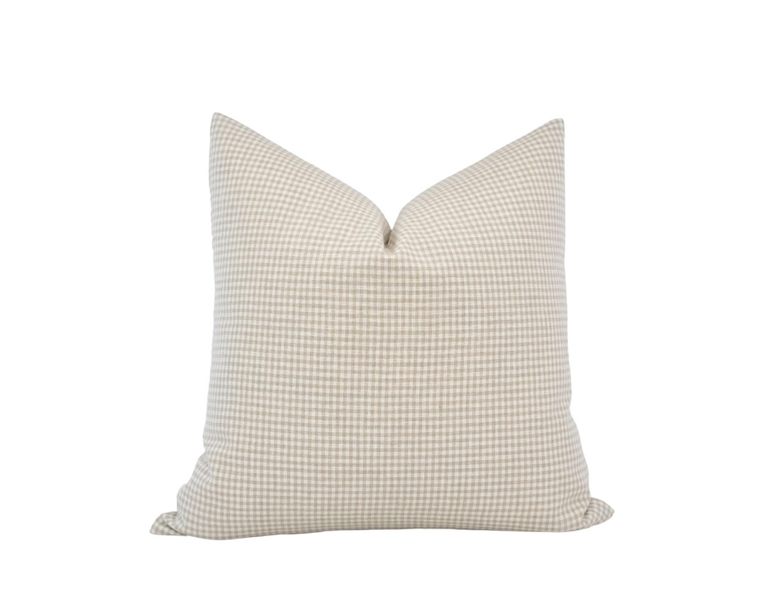CHLOE Beige Gingham Line Pillow Cover Tan Gingham Pillow Neutral Pillow ...