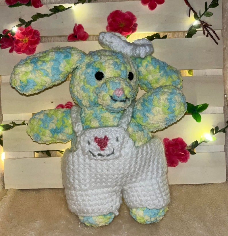 Crocheted Bunny With Overalls Plushie, Crochet Gifts, Handmade, Custom ...