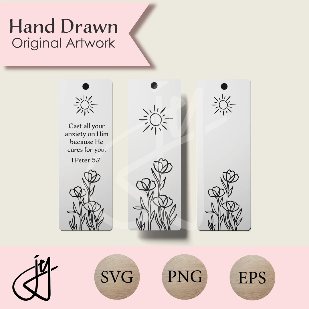 1 Peter 5:7— Christian Bookmark Design— Reading Svg— Bible Verse ...