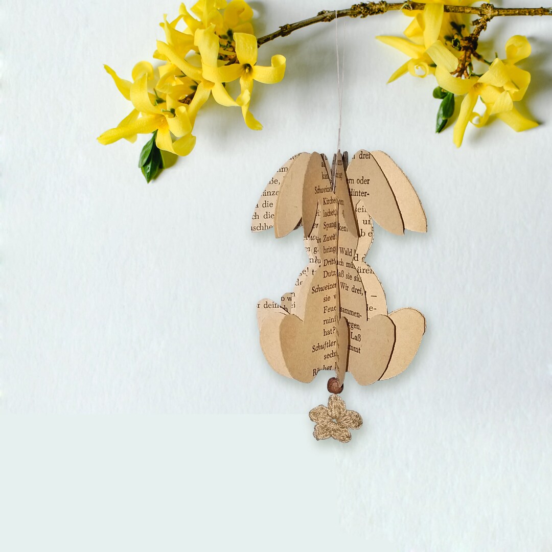 Paper Easter Bunny Easter Bush Pendant Made From Old Book Pages Spring ...