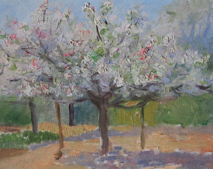 Antique French Landscape Oil Painting of Trees in Flower by French ...